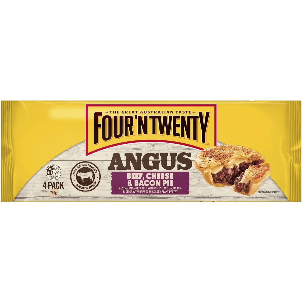 Four'n Twenty Pies Angus Beef, Cheese & Bacon 4 Pack | Woolworths
