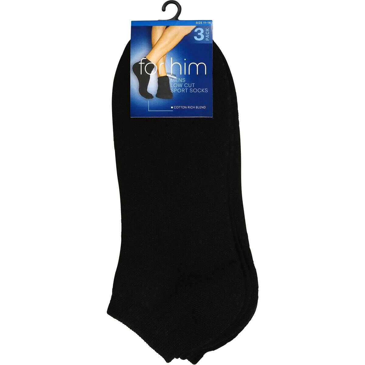 For Him For Men Sport Socks Anklet Black Size 11-14 3 Pack | Woolworths