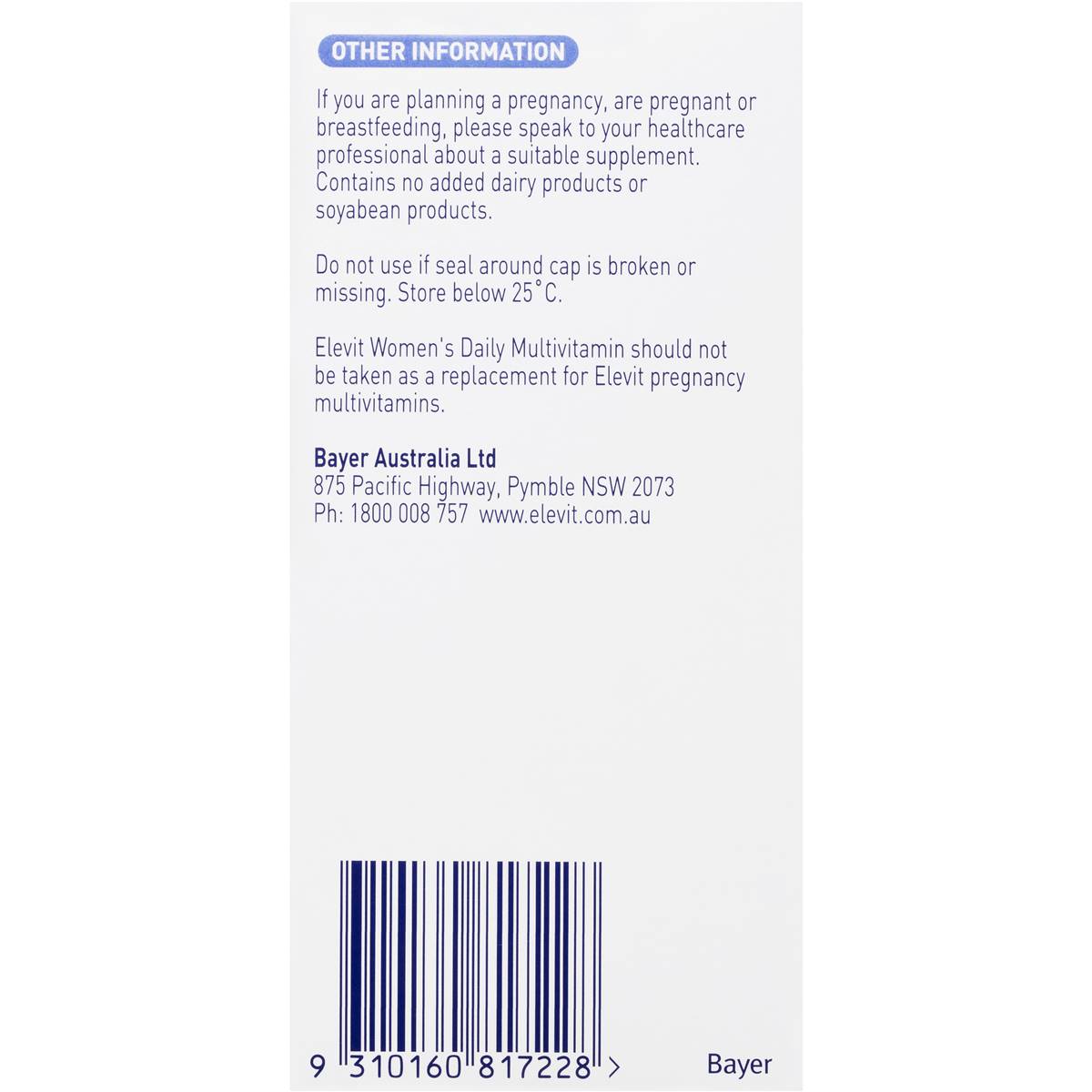 Elevit Women's Multivitamin Tablets 100 Pack | Woolworths