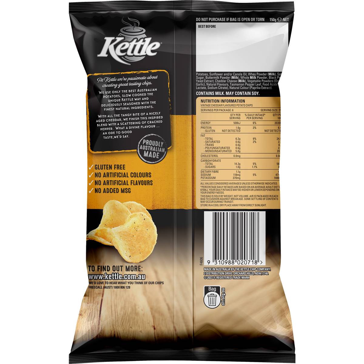 Kettle Vintage Cheddar With Cracked Peppercorns Chips 150g | Woolworths