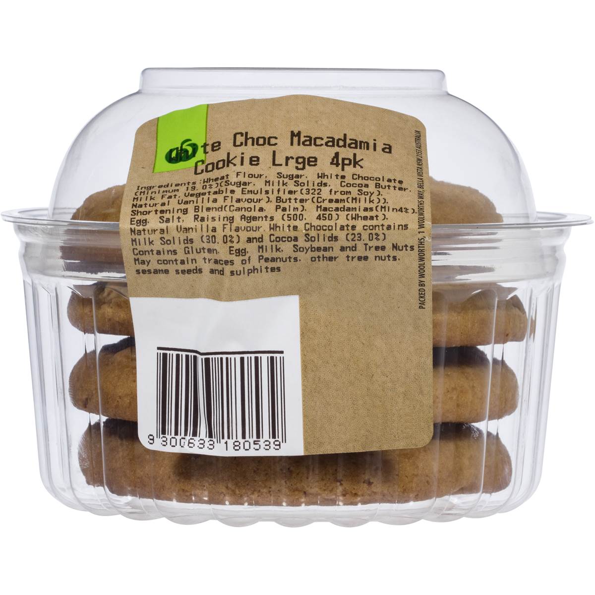 Woolworths Cookies White Choc Macadamia Lge 4pk 180g | Woolworths