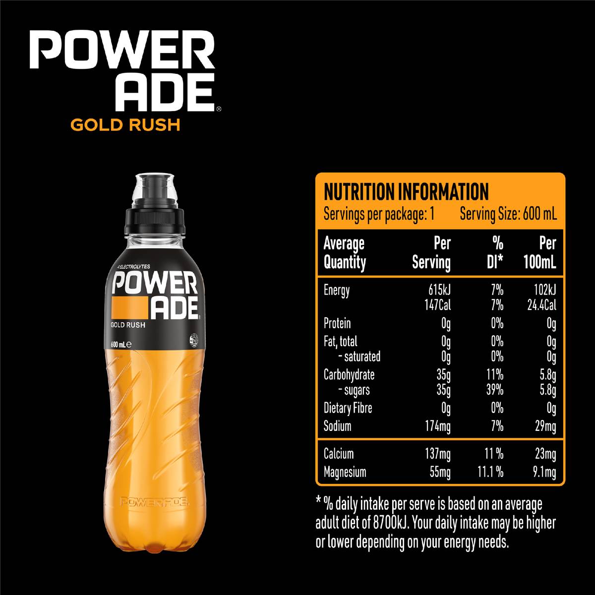 Powerade Gold Rush Flo Cap 600ml | Woolworths