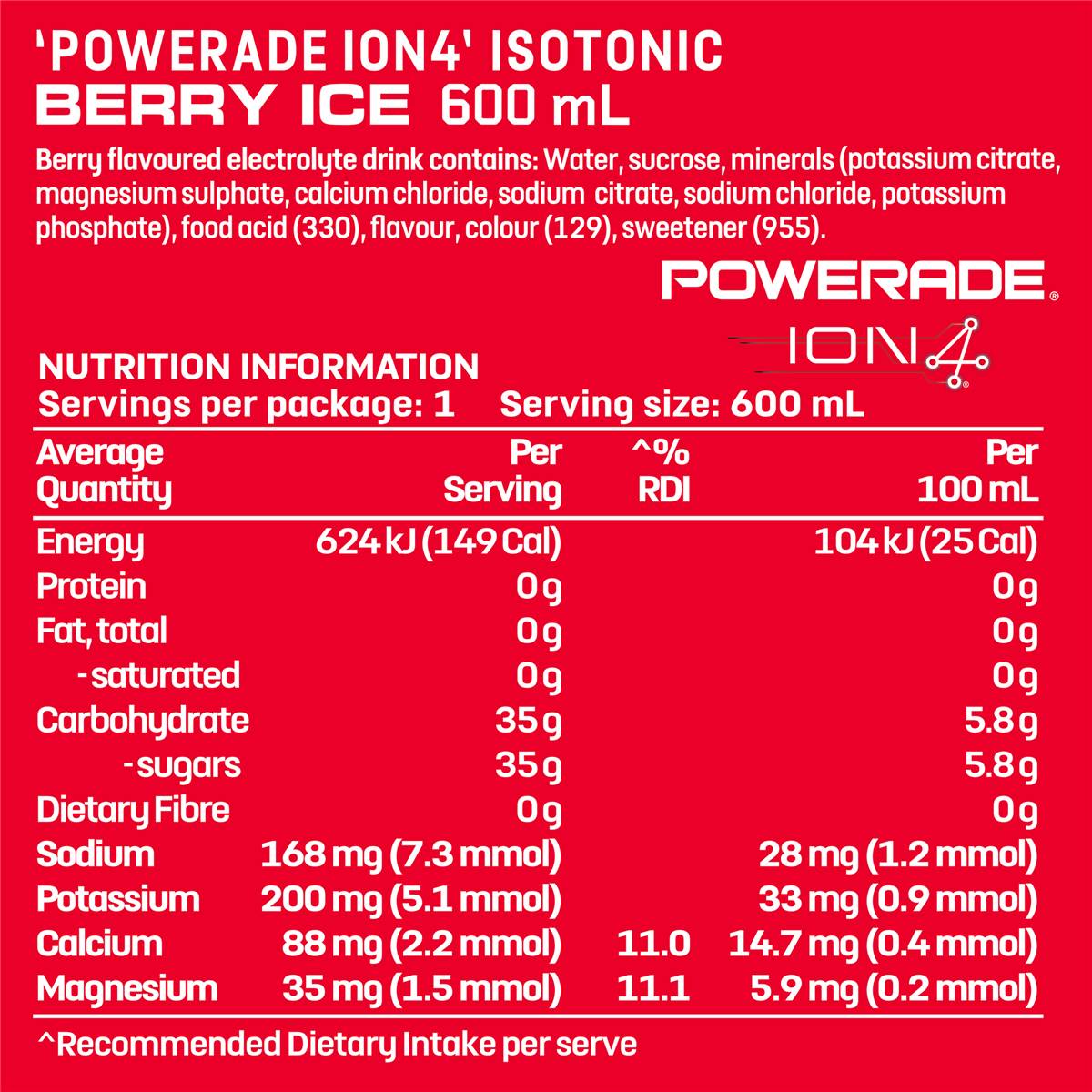 Powerade Ion4 Berry Ice Sports Drink Sipper Cap 600ml | Woolworths
