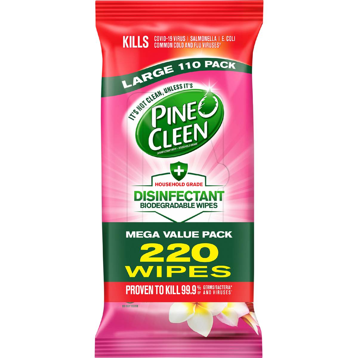 Pine O Cleen Disinfectant Biodegradable Wipes Tropical Blossom 220 Pack ...