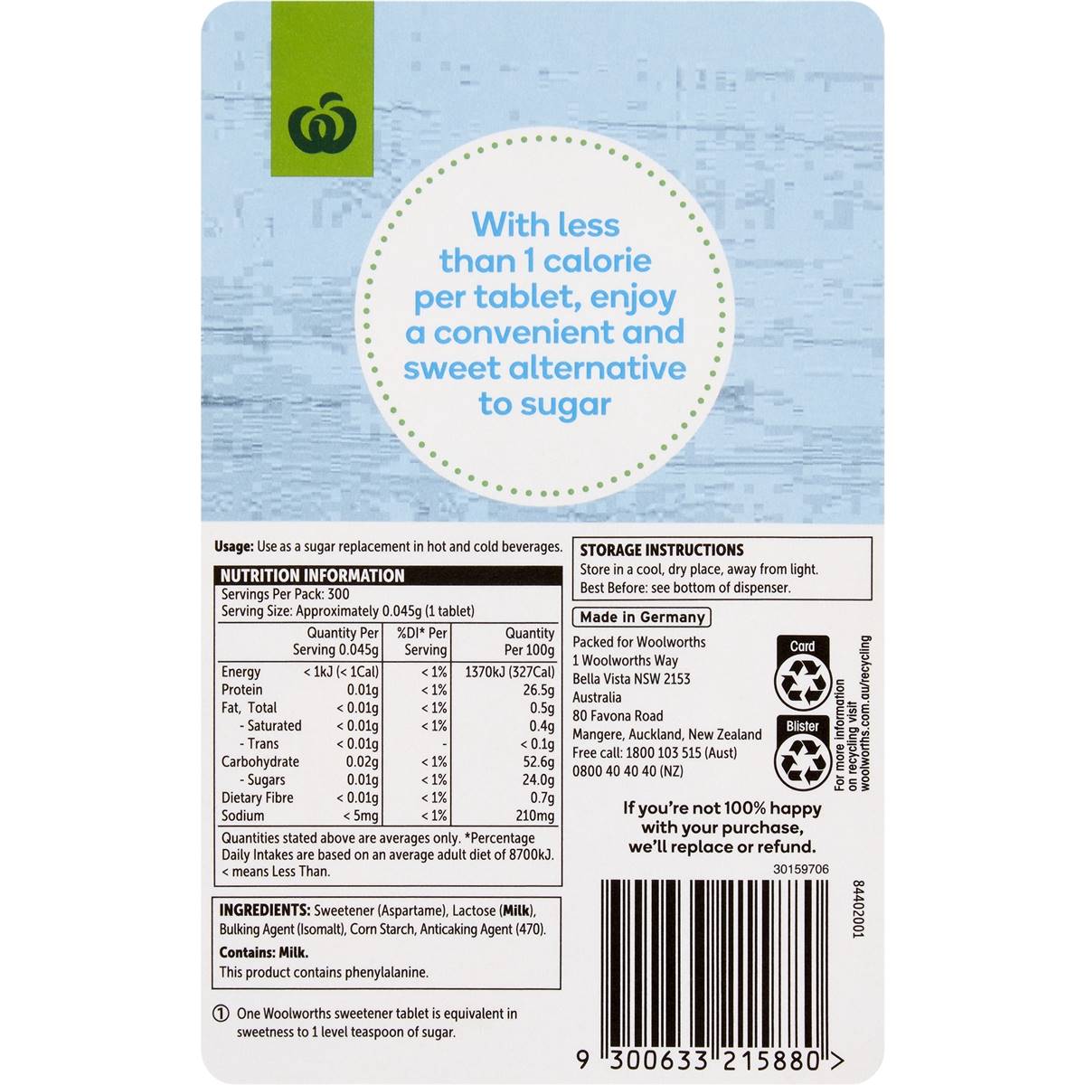 Woolworths Sweetener Tablets 300 Pack | Woolworths