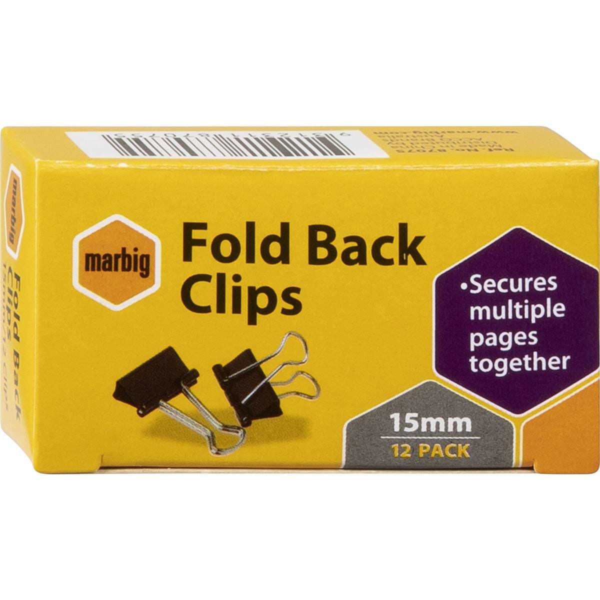 Marbig Fold Back Clips 15mm 12 Pack | Woolworths