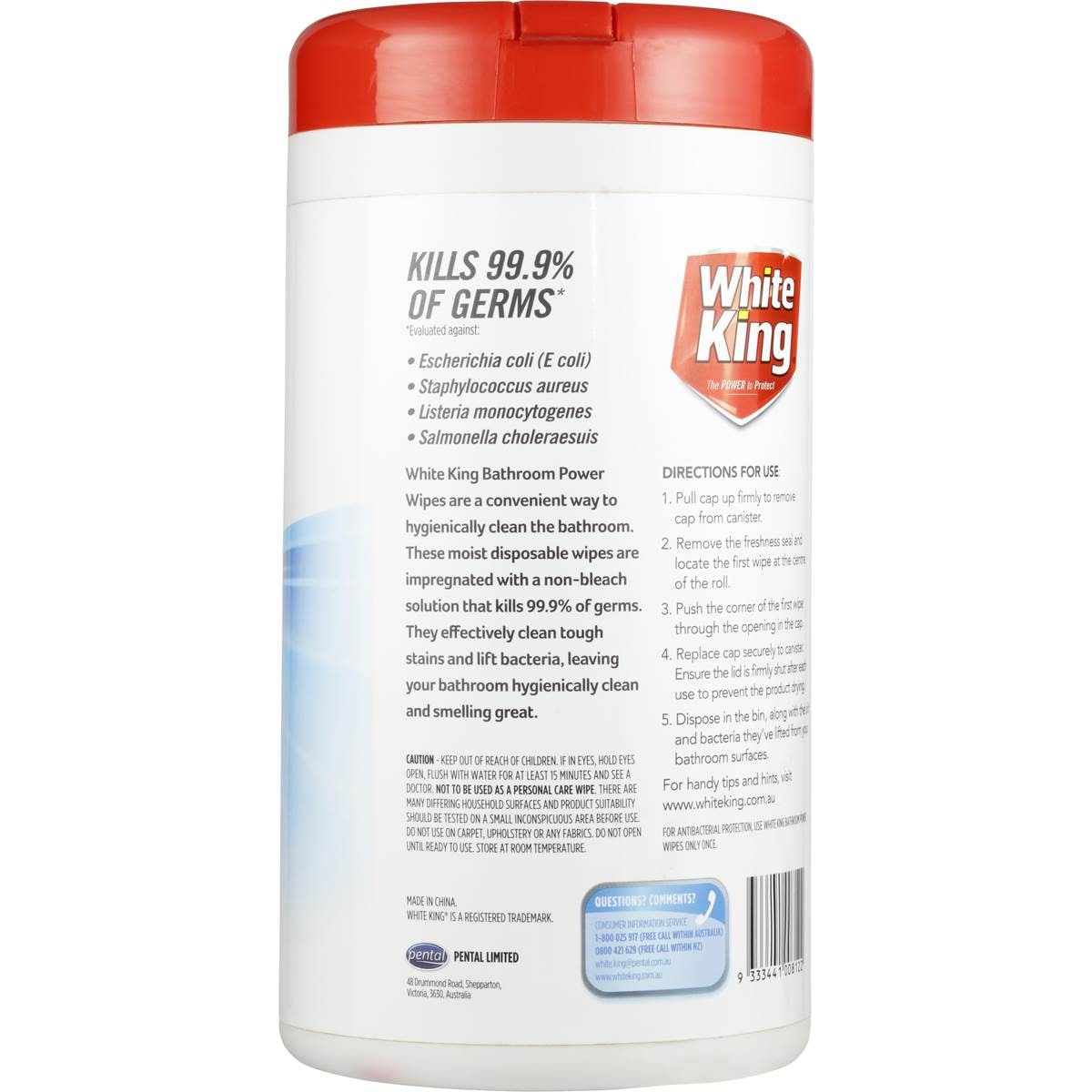 White King Power Clean Bathroom Cleaner Wipes Lemon 100 Pack | Woolworths