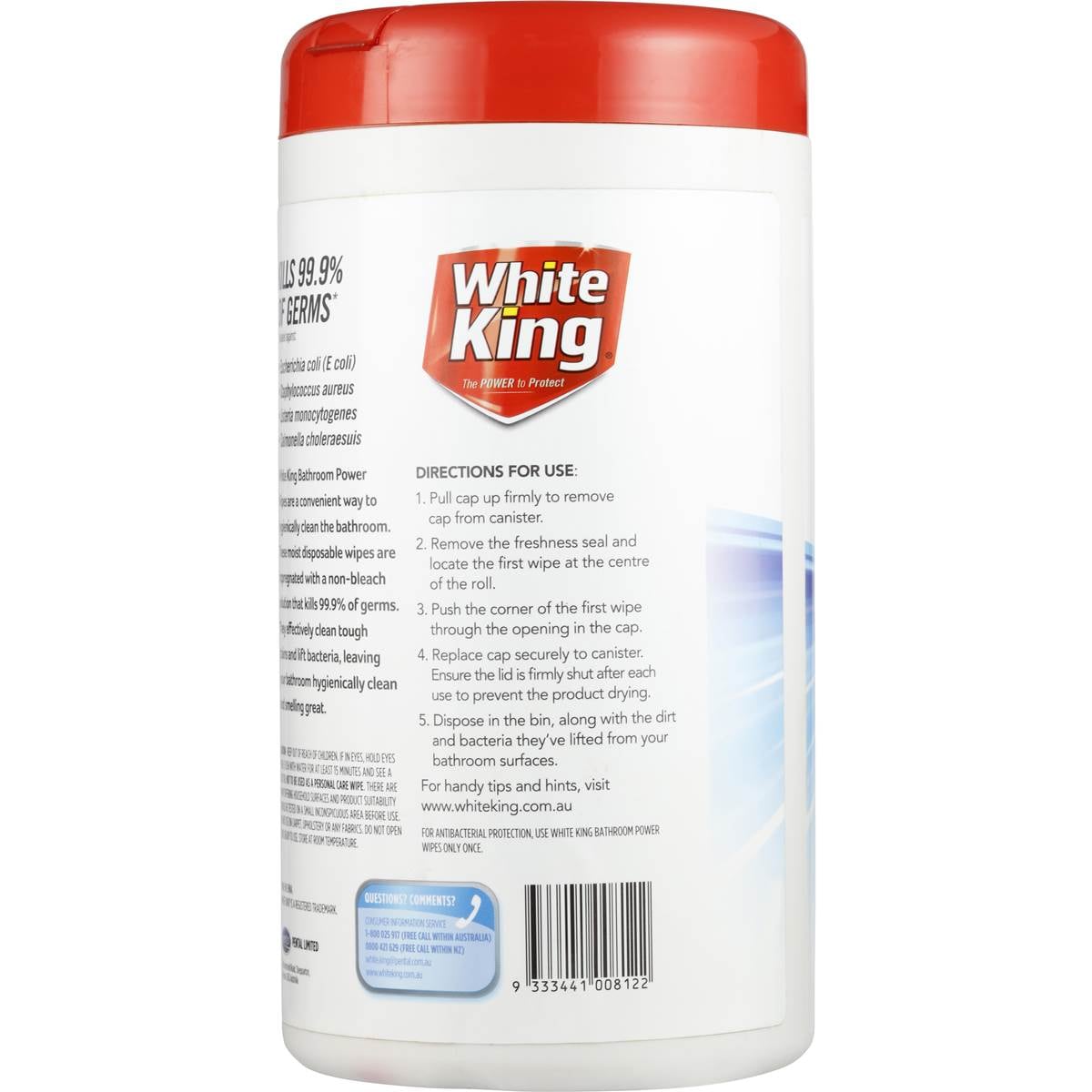 White King Power Clean Bathroom Cleaner Wipes Lemon 100 Pack | Woolworths