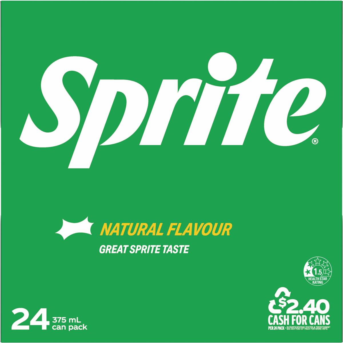 Sprite Lemonade Soft Drink Cans 375ml X24 Pack | Woolworths