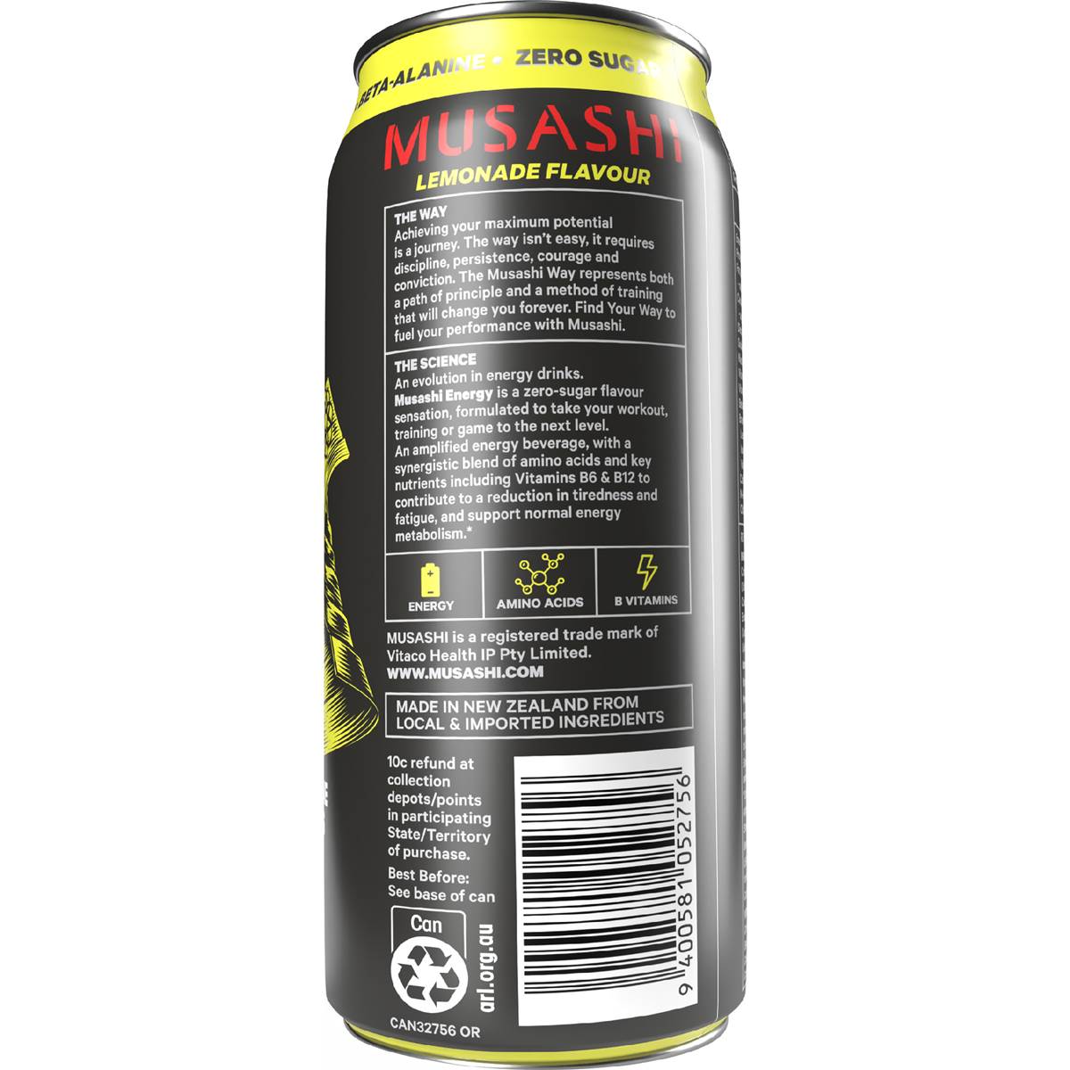 Musashi Energy Drink Lemonade 500ml | Woolworths
