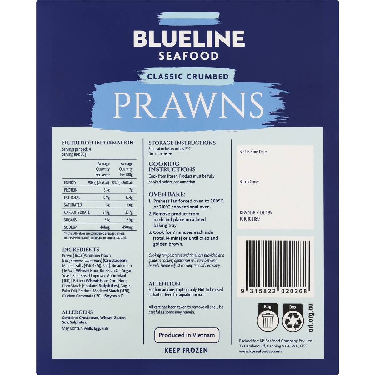 Blueline Seafood Classic Crumbed Prawns 360g | Woolworths