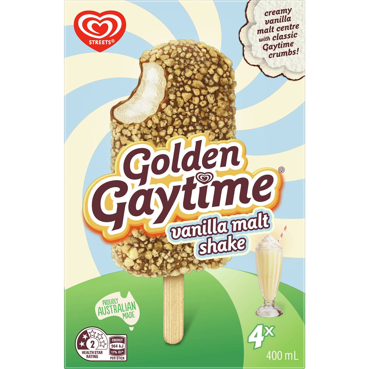Streets Golden Gaytime Vanilla Malt Shake 4 Pack | Woolworths