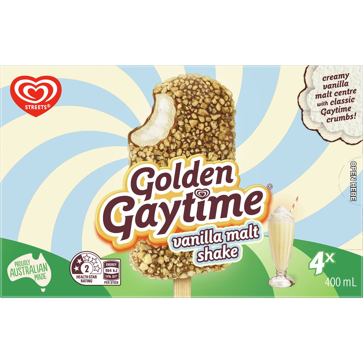Streets Golden Gaytime Vanilla Malt Shake 4 Pack | Woolworths