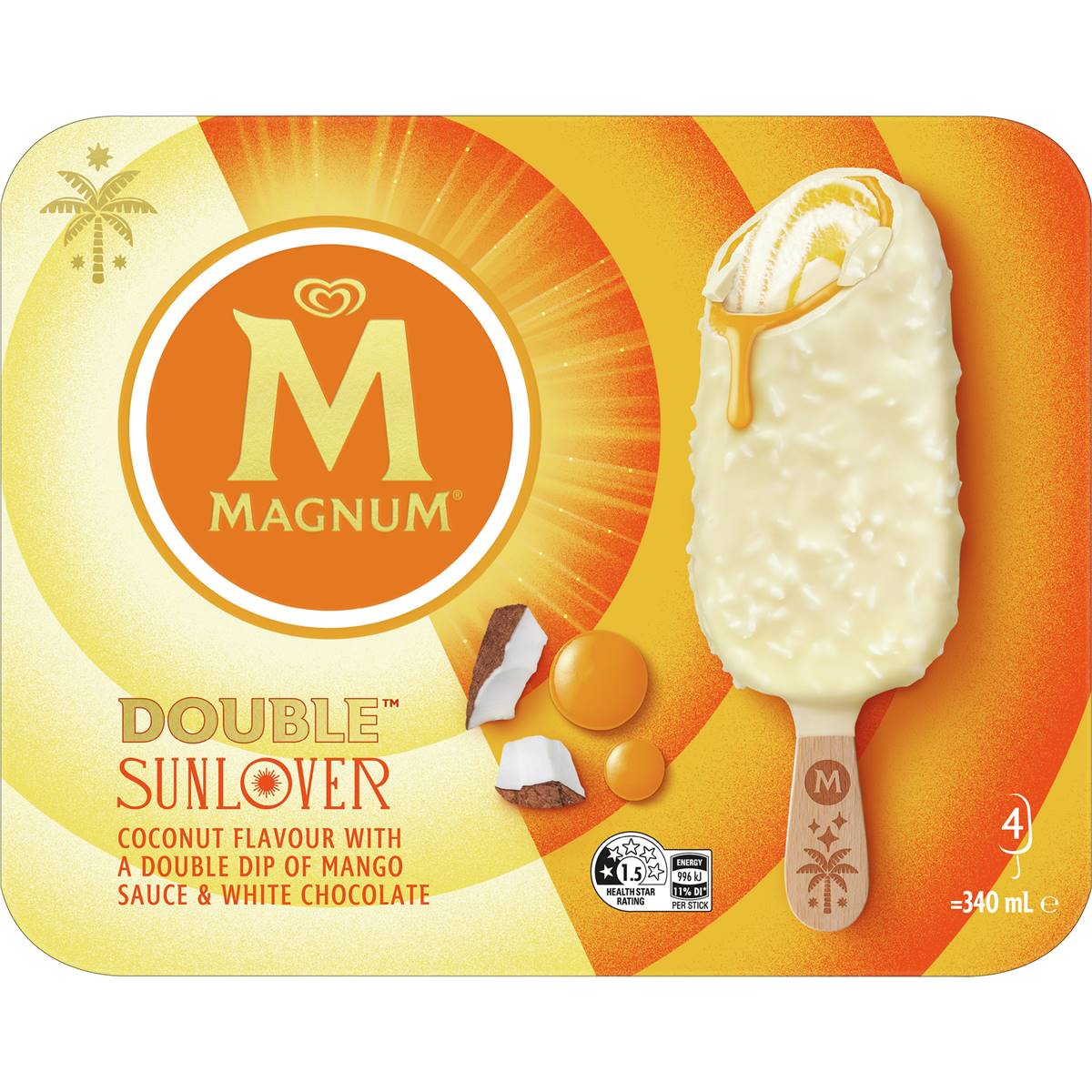 Magnum Double Frozen Dessert Sticks Sunlover 4 X 85 Ml | Woolworths