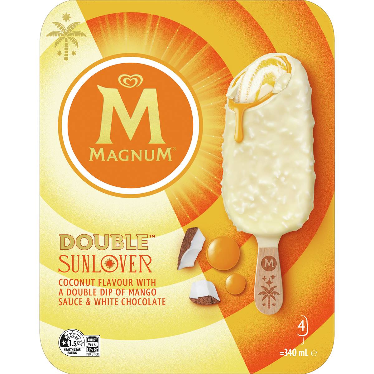 Magnum Double Frozen Dessert Sticks Sunlover 4 X 85 Ml | Woolworths