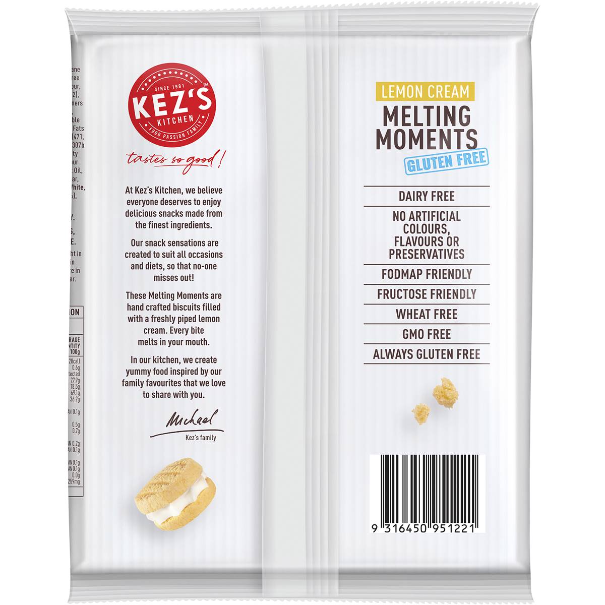 Kez's Kitchen Gluten Free Lemon Cream Melting Moments 190g | Woolworths