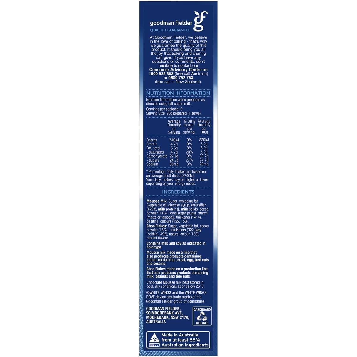 White Wings Mousse Royale Rich Chocolate 200g | Woolworths