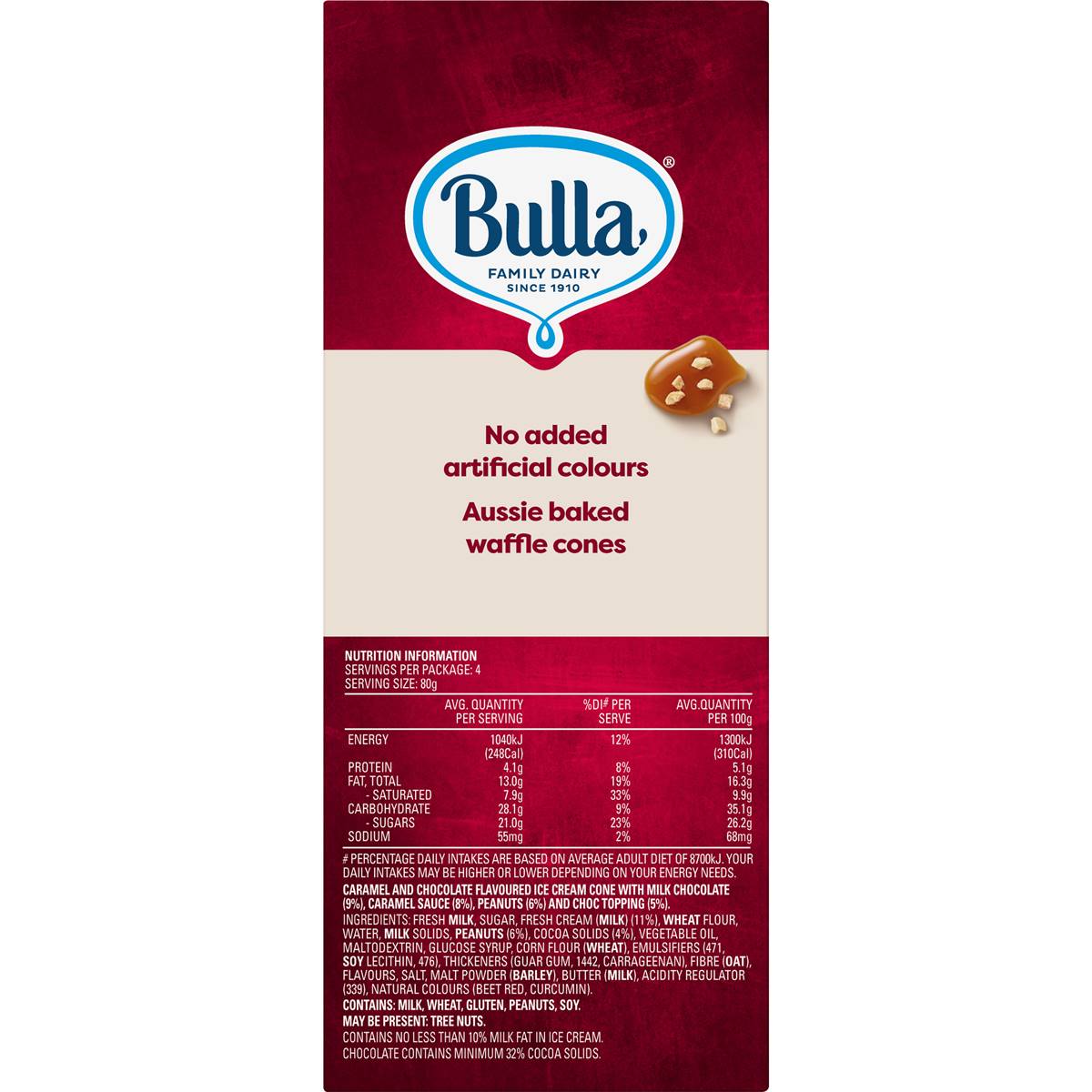 Bulla Creamy Classics Choc Caramel Peanut Ice Cream Cones 4 Pack ...
