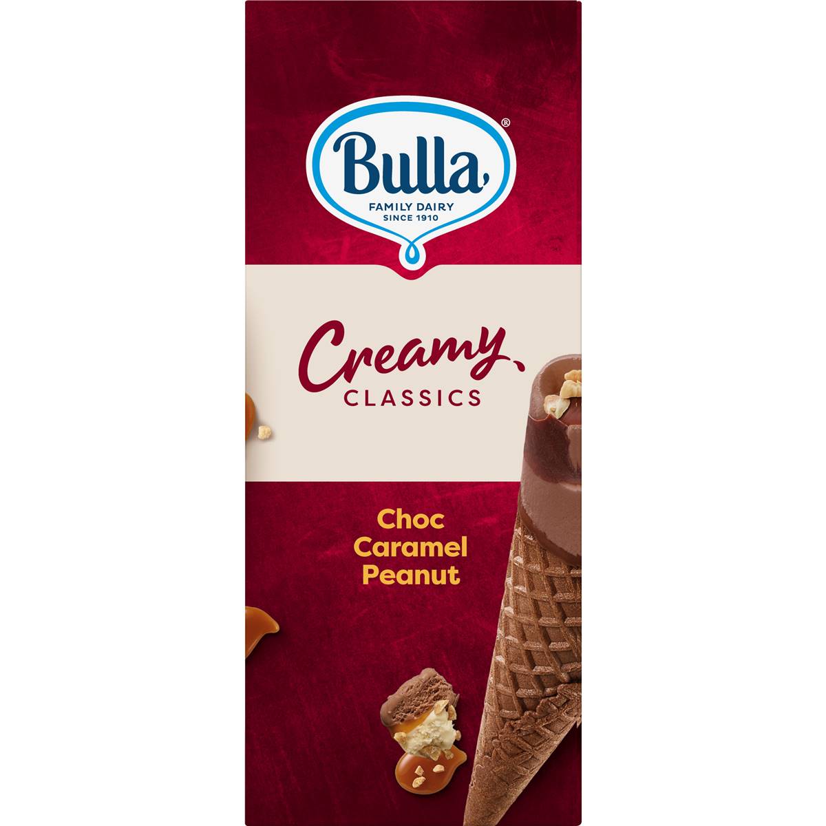 Bulla Creamy Classics Choc Caramel Peanut Ice Cream Cones 4 Pack ...
