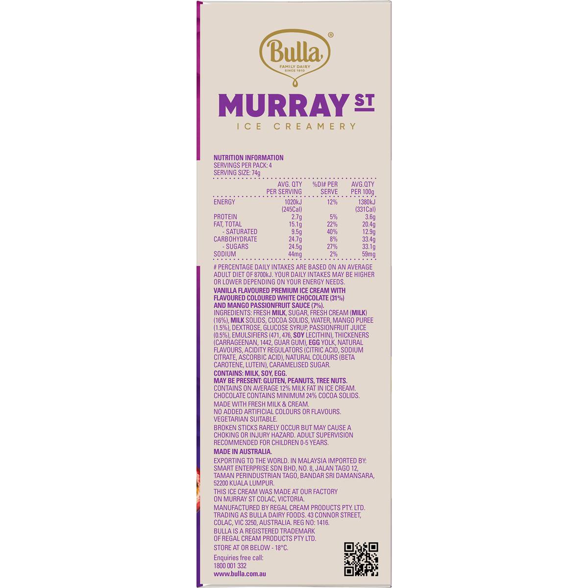 Bulla Murray St Ice Creams Passionfruit Panna Cotta 4 Pack | Woolworths