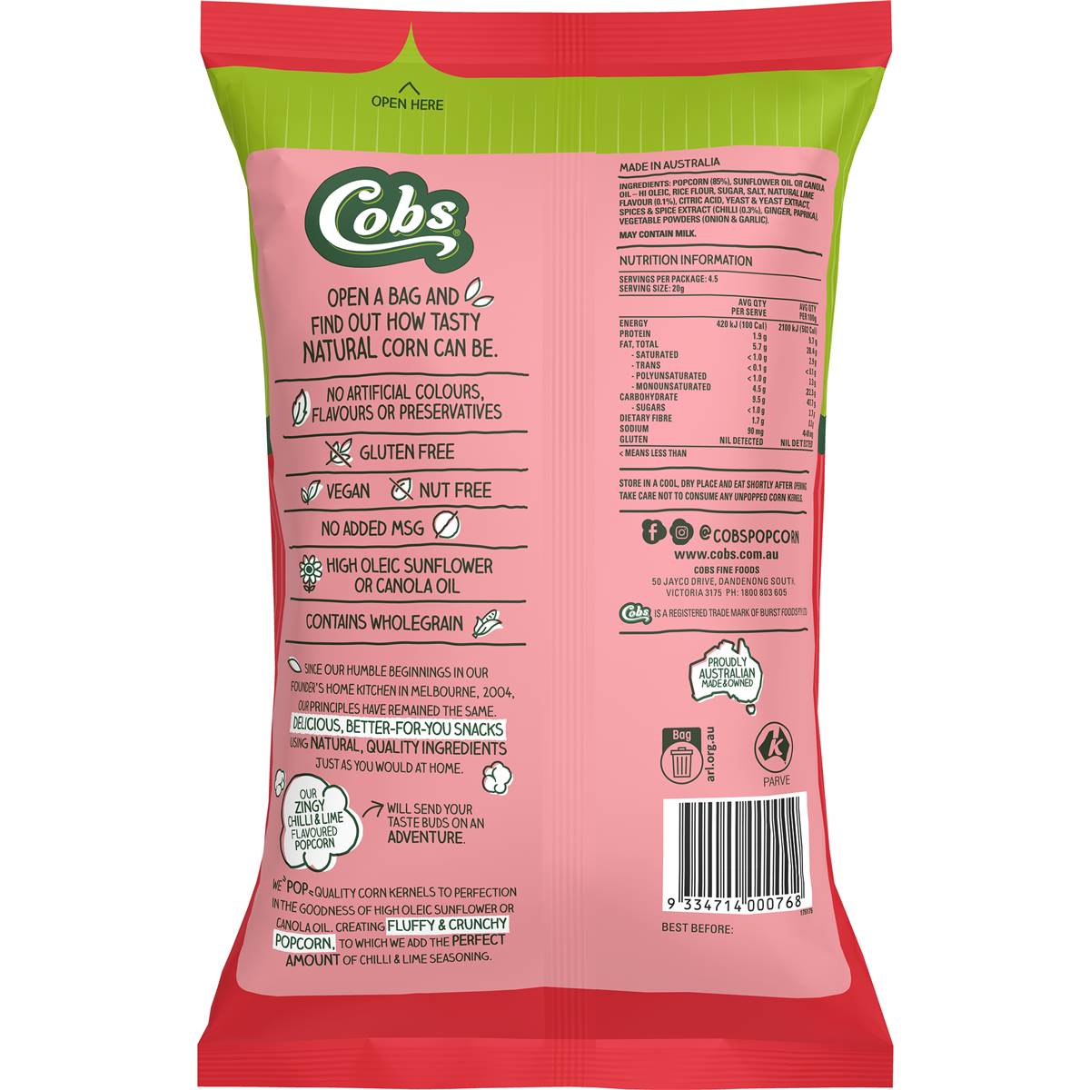 Cobs Popcorn Zingly Chilli & Lime 90g | Woolworths