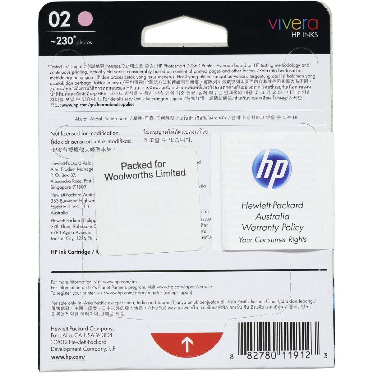 Hp Printer Ink 02 Light Magenta Each | Woolworths