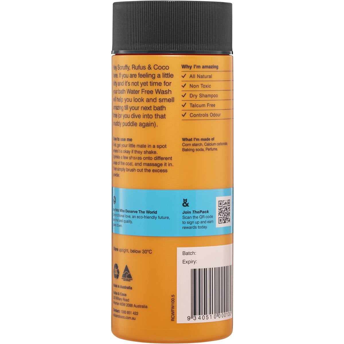 Rufus & Coco Water Free Wash Dog Grooming Powder 100g | Woolworths