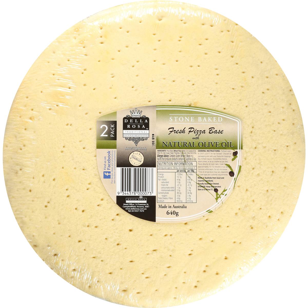 Della Rosa Pizza Base With Olive Oil 2pk 640g | Woolworths