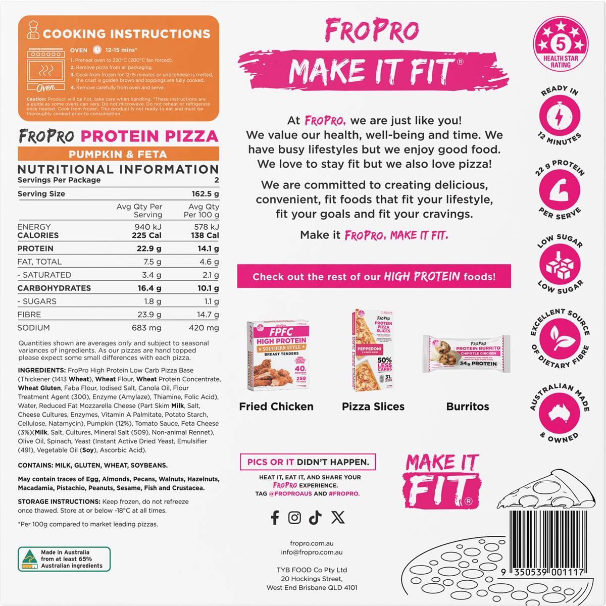 Fropro Protein Pizza Pumpkin & Feta 325g | Woolworths