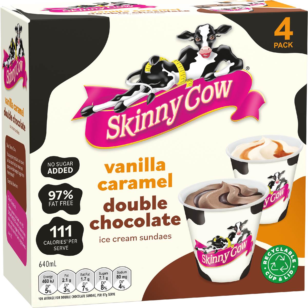 Skinny Cow Ice Cream Sundaes Chocolate Vanilla Caramel 4 Pack | Woolworths