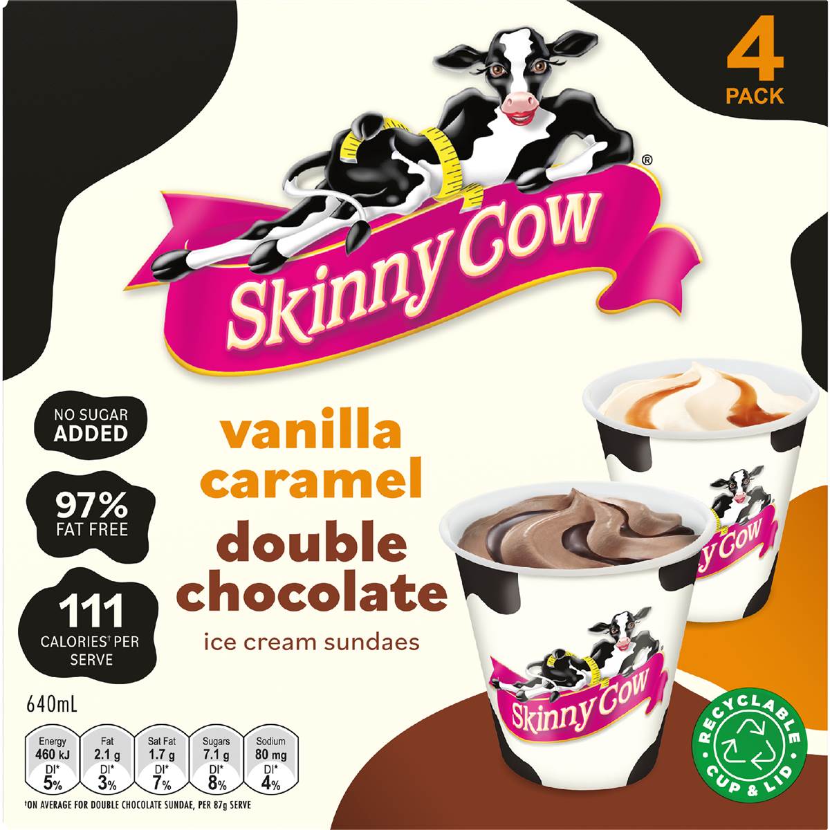 Skinny Cow Ice Cream Sundaes Chocolate Vanilla Caramel 4 Pack | Woolworths