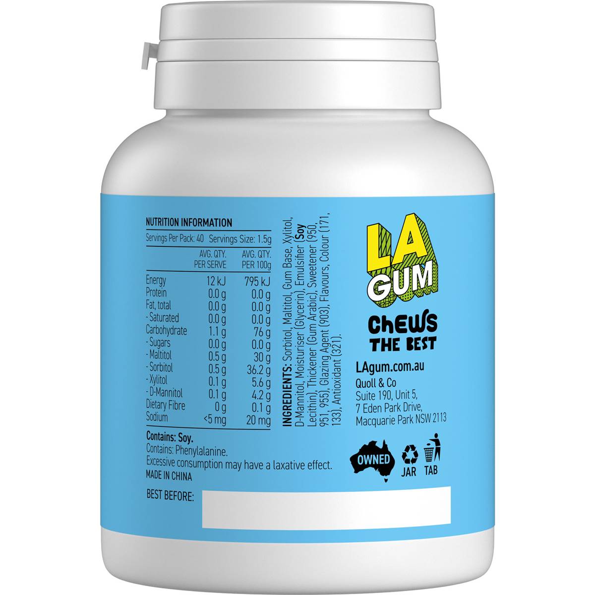 La Peppermint Sugar Free Chewing Gum Bottle 60g | Woolworths