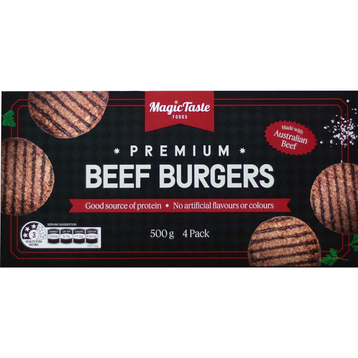 Magic Taste Premium Beef Burgers 4 Pack | Woolworths