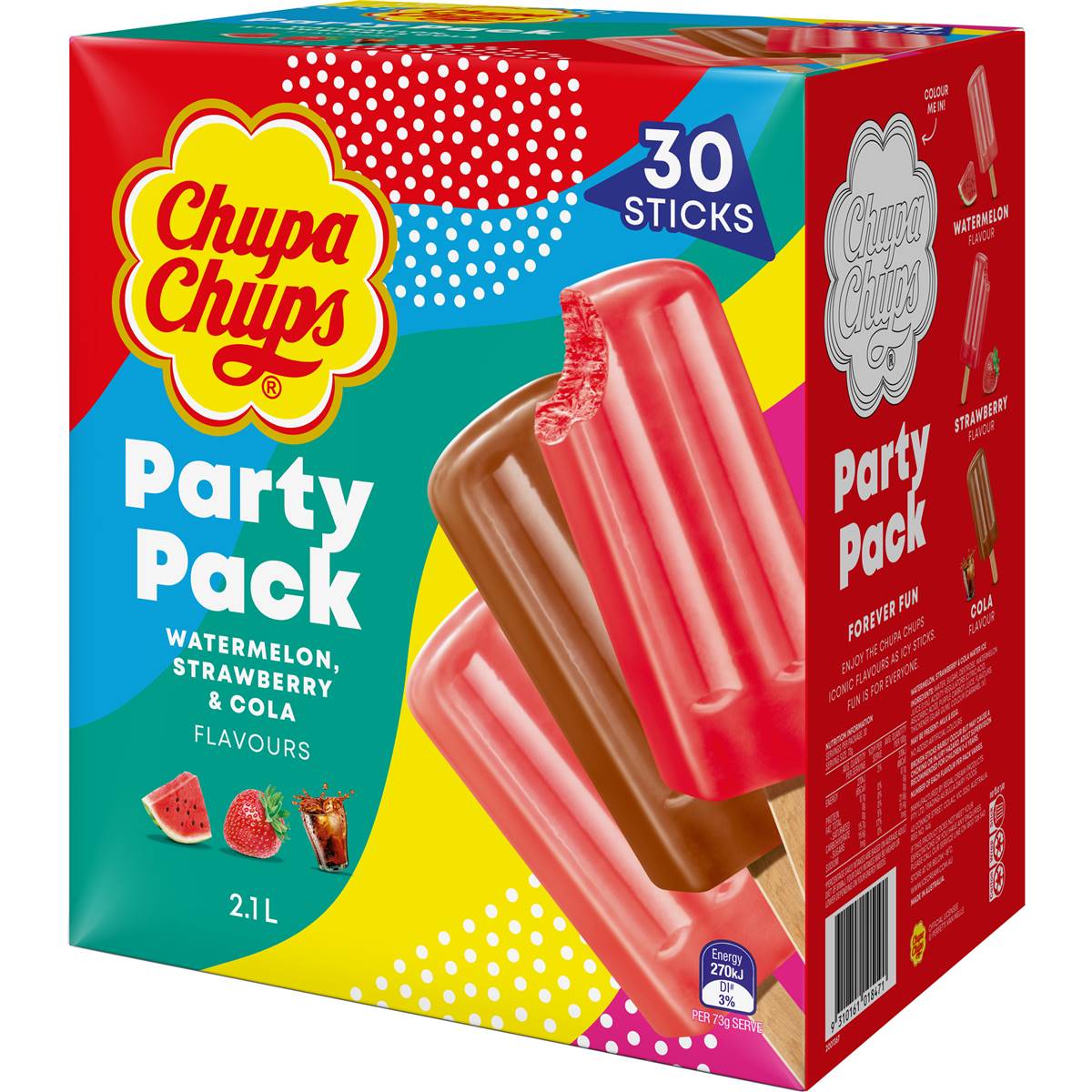 Chupa Chups Party Pack Watermelon Strawberry & Cola Ice Blocks 30 Pack ...