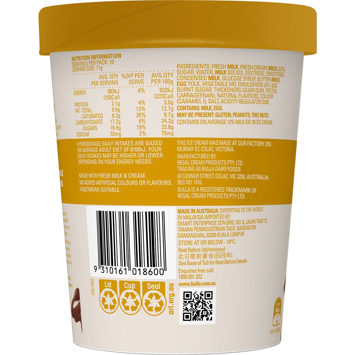 Bulla Murray St Ice Cream Banoffee 1l | Woolworths