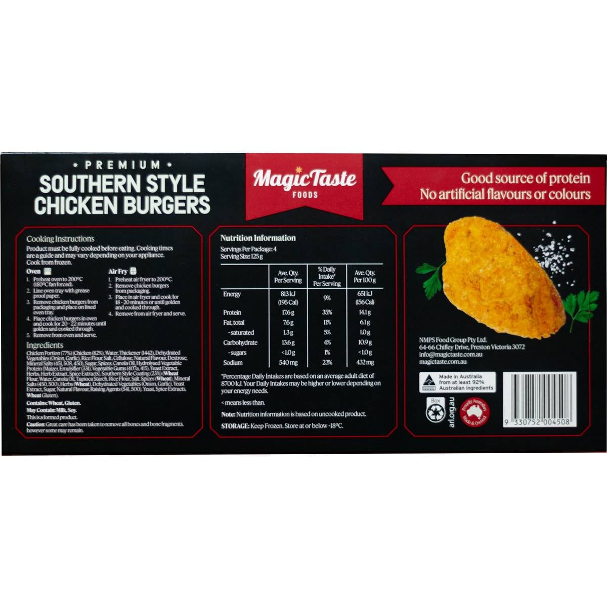 Magic Taste Premium Southern Style Chicken Burgers 4 Pack | Woolworths