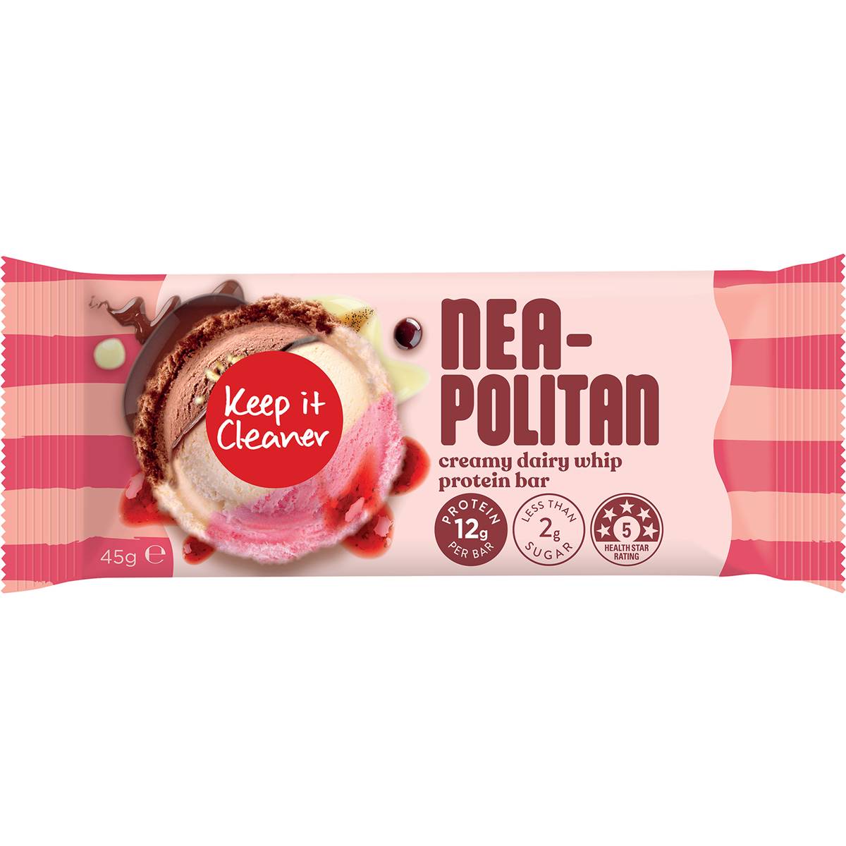 Keep It Cleaner Neapolitan Creamy Dairy Whip Protein Bar 45g | Woolworths