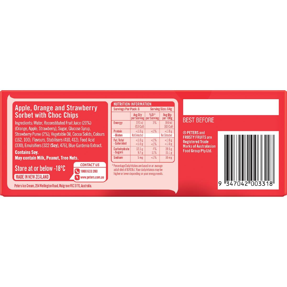 Peters Frosty Fruits Fruit Stack Ice Blocks 6 Pack | Woolworths