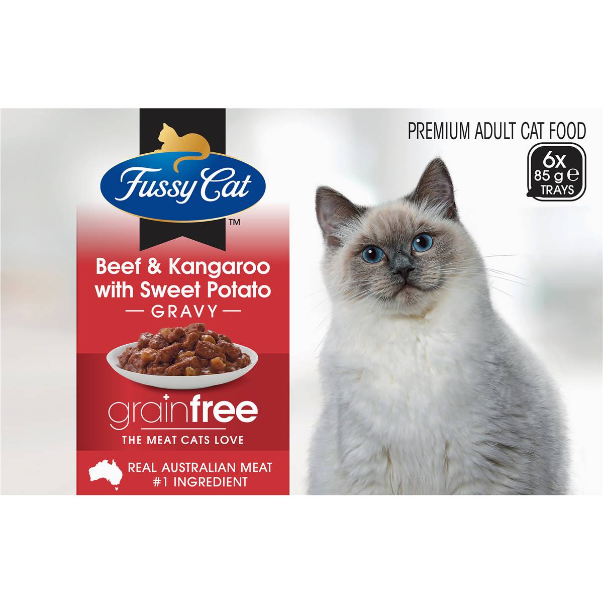 Fussy Cat Grain Free Beef & Kangaroo Sweet Potato Gravy Cat Food 85g X ...