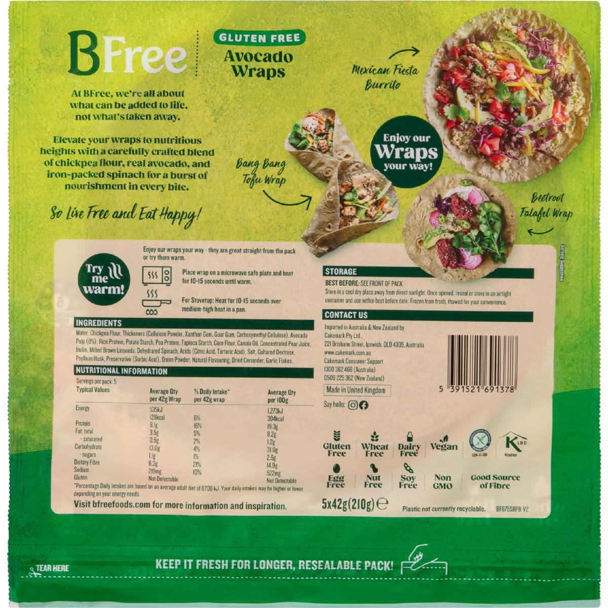 Bfree 5 Avocado Wraps 210g | Woolworths