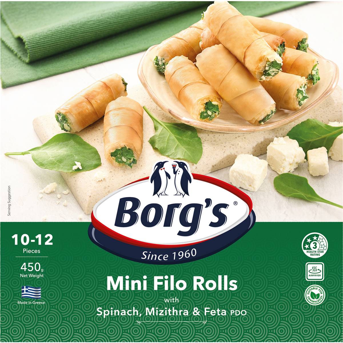 Borg's Mini Filo Rolls Spinach Mizithra & Feta 450g | Woolworths