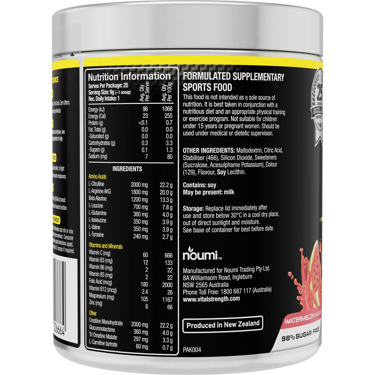 Vital Strength Pump Non-stim Pre Workout Watermelon 225g | Woolworths