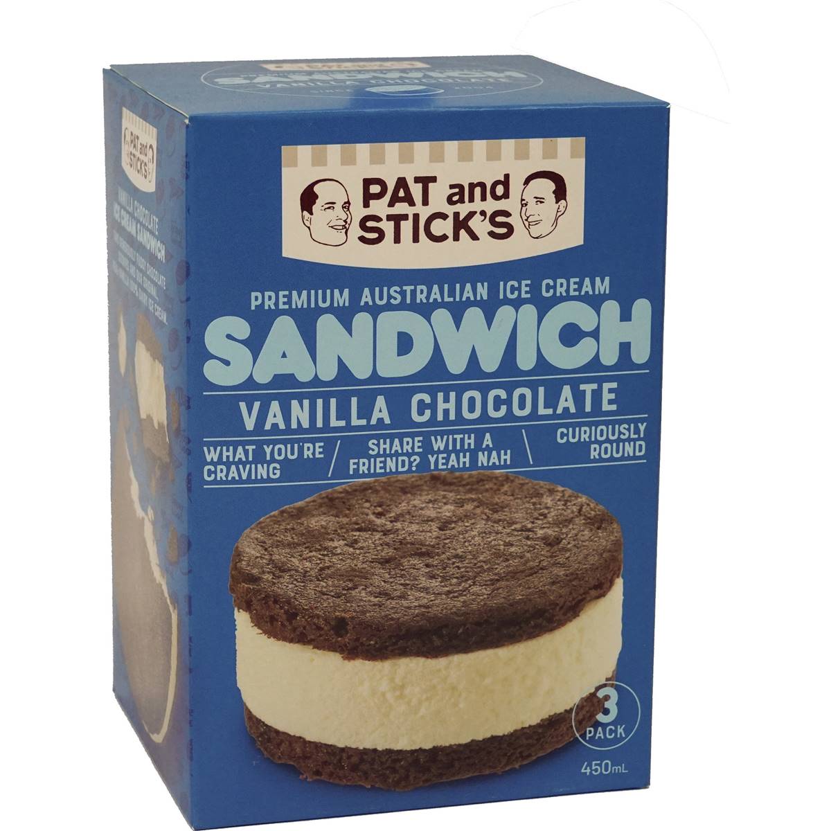 Pat And Stick's Ice Cream Sandwich Vanilla Chocolate 3 Pack | Woolworths