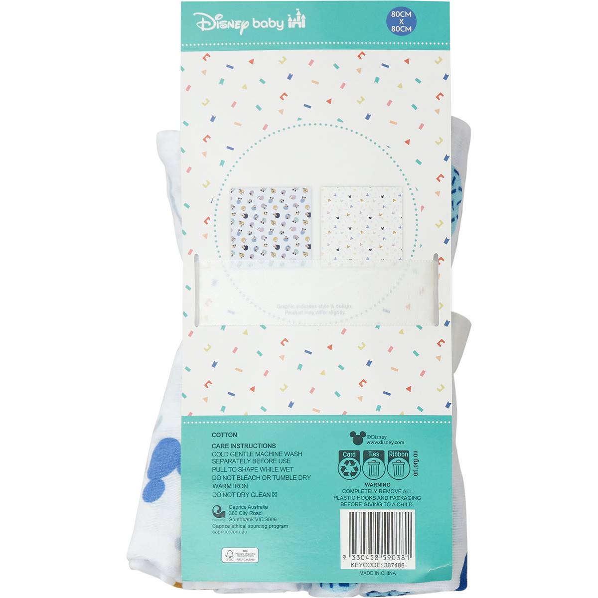 Caprice Disney Baby Mickey Muslin Wrap Set 2 Pack | Woolworths
