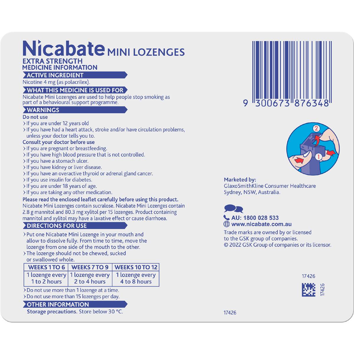 Nicabate Quit Smoking Mini Lozenge 4mg Nicotine 60 Pack | Woolworths