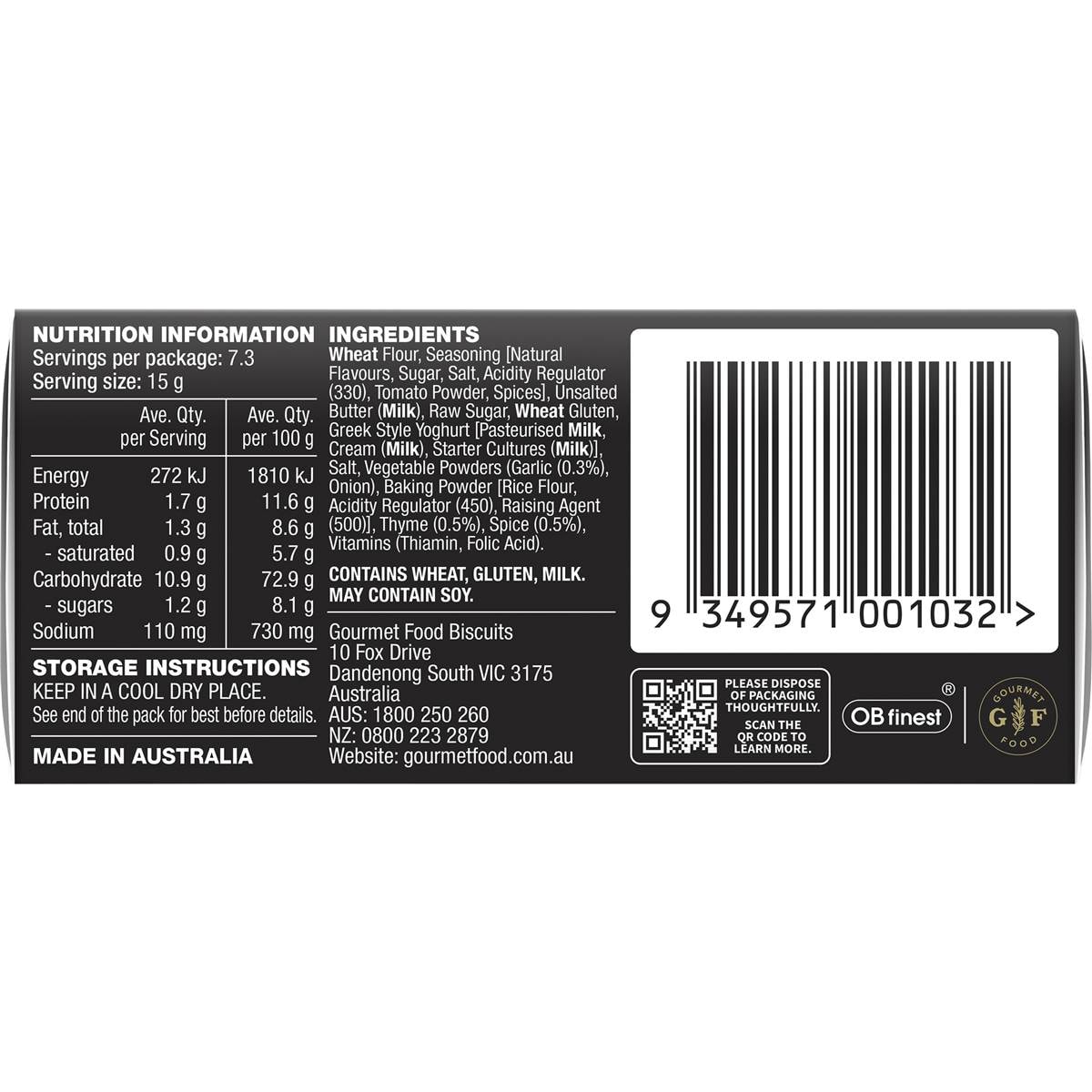 Ob Finest Lavosh Crackers Spiced Thyme & Garlic 110g | Woolworths