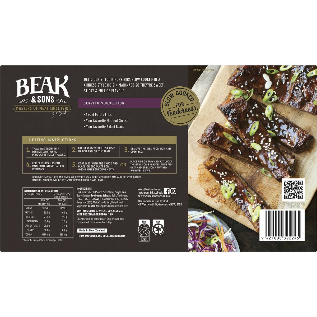 Beak & Sons Sweet & Sticky Bbq Ribs 650g | Woolworths