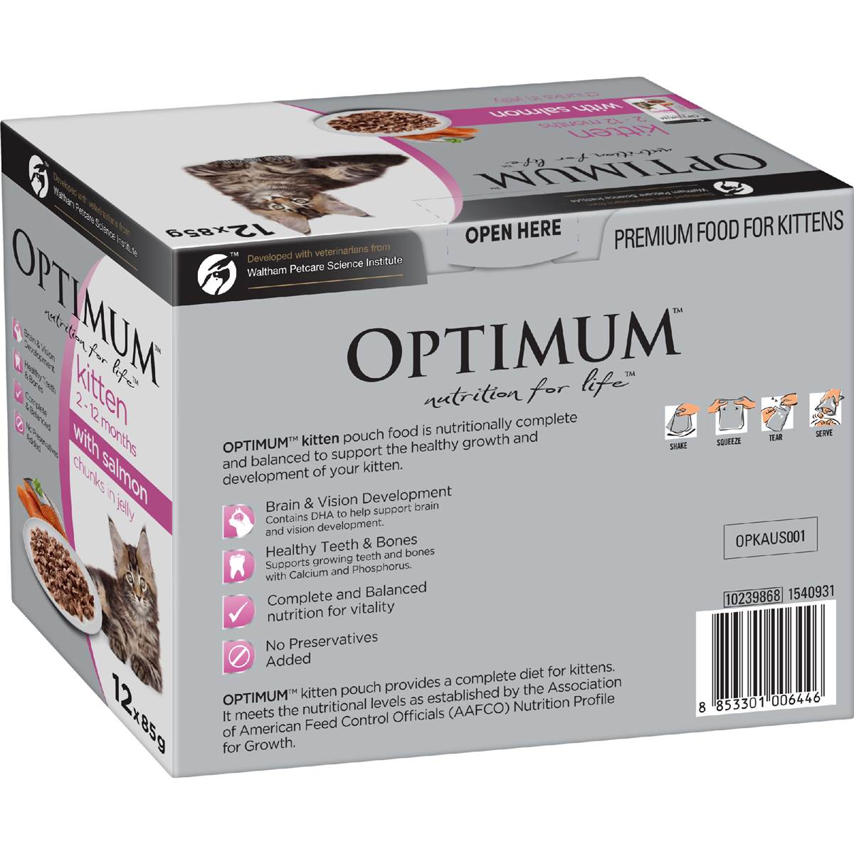 Optimum Kitten Healthy Defence Cuts In Jelly Salmon Cat Food 85g X 12 ...