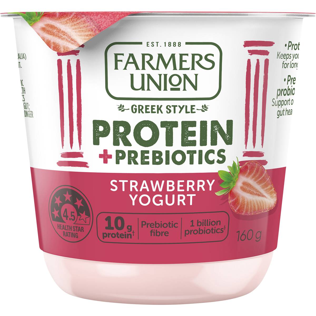 Farmers Union Greek Style Protein + Prebiotics Strawberry Yoghurt 160g ...