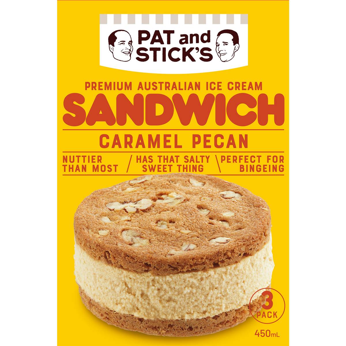 Pat And Stick's Ice Cream Sandwich Caramel Pecan 3 Pack | Woolworths